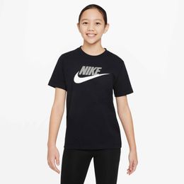 T-Shirt Nike Sportswear "K NSW TEE FUTURA HBR", Jungen, Gr. S (128/134), schwarz, angeraute Sweatware, Obermaterial: 100% Baumwolle, normal, Rundhals, angesetztes B&uuml;ndchen, Shirts T-Shirt, f&uuml;r Jugendliche, sportlicher Stil, Kurzarm, Rundhalsausschnitt