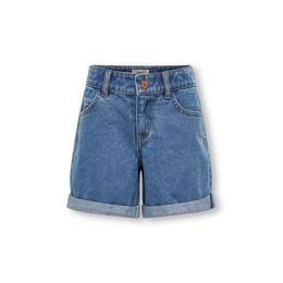 Jeansshorts KIDS Only "KOGVEGA REG MOM SHORTS DNM BJBOX NOOS", M&auml;dchen, Gr. 128, N-Gr, medium blau denim, Denim/Jeans, Obermaterial: 100% Baumwolle, unifarben, regular fit ca. Mitte Oberschenkel, Jeans Jeansshorts