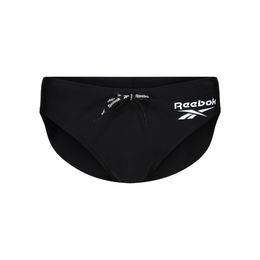 Badeslip Reebok "Wells", Herren, Gr. L, N-Gr, schwarz, Microfaser, Obermaterial: 80% Polyamid, 20% Elasthan. Futter: 100% Polyester, unifarben, Badehosen, mit Kordel, mit Logoschriftzug, kurz, basic, bequem, schnell trocknend