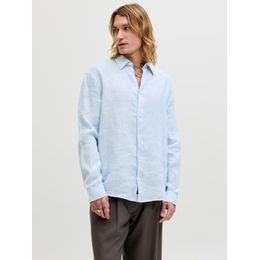 Jack & Jones Langarmhemd JACK & JONES "JPRBLALAWRENCE LINEN LS SHIRT SN", Herren, Gr. M, N-Gr, chambray blau, Web, Obermaterial: 100% Leinen, unifarben, normal, Hemden