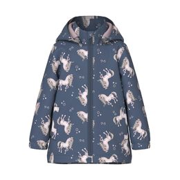Outdoorjacke name it "NMFMAXI JACKET LI AOP NOOS", M&auml;dchen, Gr. 104, vintage indigo aop:8 horse, Web, Obermaterial: 100% Polyester, bedruckt, Po-bedeckend, elastischer Bund, Jacken Outdoorjacke