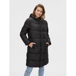 Steppmantel Pieces "PCBEE NEW LONG PUFFER JACKET NOOS BC", Damen, Gr. XS, schwarz, Steppware, Obermaterial: 100% Polyester, unifarben, regular fit knielang, hoch geschlossener Ausschnitt, Rippb&uuml;ndchen, M&auml;ntel Steppmantel, Kunstfaser