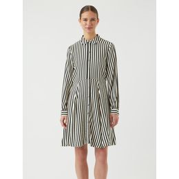 Hemdblusenkleid Y.A.S "YASKAYA LS SHIRT DRESS S. NOOS", Damen, Gr. 46, N-Gr, beige (birch stripes:schwarz stripes), Web, Obermaterial: 85% Viskose, 15% Nylon, gestreift, regular fit knielang, Kleider Hemdblusenkleid, Sommerkleid