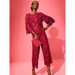 CR&Eacute;ATION L Spitzenbluse CREATION L, Damen, Gr. 44, rot (kirsche), 100% Polyester, unifarben, Rundhals, Blusen Spitzenbluse, Topseller
