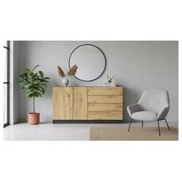 borchardt M&ouml;bel Sideboard BORCHARDT M&Ouml;BEL "Vaasa, Kommode mit 2 T&uuml;ren und 4 Schubk&auml;sten auf Kugelf&uuml;hrungen", schwarz (schwarz matt, eichefarben wotan), B:152cm H:79cm T:35cm, Holzwerkstoff, Sideboards, Sideboard