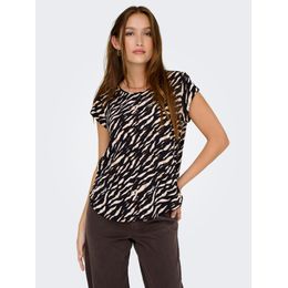 Shirtbluse Only "ONLVIC S/S AOP TOP NOOS PTM", Damen, Gr. 36, brush aop:derifting zebra, Web, Obermaterial: 97% Polyester, 3% Elasthan, bedruckt, regular fit h&uuml;ftlang, Rundhals, Blusen Shirtbluse, mit Allover Druck