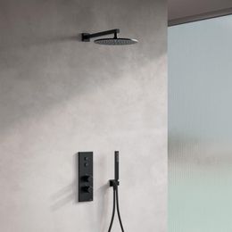 Fortis Blocco square Duschsystem mit Thermostat inkl. Grundk&ouml;rper, Kopfbrause und Brause-Set, 50722THMB#SET1,