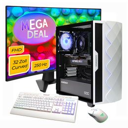GAMEMAX Gaming-PC-Komplettsystem "MegaDeal Diamond WT 2703 AMD Ryzen 7 5700X RTX 5060 16GB 1TB SSD", Energieeffizienz: E, wei&szlig;, Microsoft Windows 11 Home (64 Bit), 16 GB RAM 1.000 GB SSD, Computer_Komplettsysteme, Windows 11 + MSI MAG 32C6X Curved Monitor, 80cm (32"), Gaming-PC-Komplettsystem