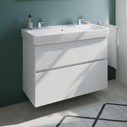 Geberit Renova Plan Doppelwaschtisch, evineo ineo5 evo Unterschrank B: 100 cm, 2 Ausz&uuml;ge, mit Griffmulde,, 501883001+BE0991WH,