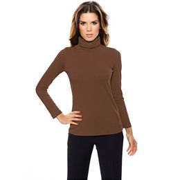 Rollkragenshirt Heine "Rollkragen-Shirt", Damen, Gr. 38, braun, 95% Baumwolle, 5% Elasthan, unifarben, Shirts