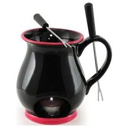 Fondue SWISSMAR "Indulge", schwarz (schwarz, rot), B:10cm H:12cm T:13cm, Fondues, Schokolade,1 Keramikfondue, 2 Fonduegabeln, 1 Teelicht-Kerze