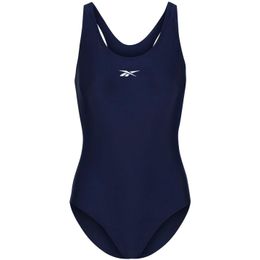 Badeanzug Reebok "Adelia", Damen, Gr. S, N-Gr, blau (navy), Obermaterial: 80% Polyamid, 20% Elasthan. Futter: 100% Polyester, bedruckt, unifarben, Badeanz&uuml;ge Badeanzug, Racer-Back Cut Out, sportlich, schlicht, bequem, Logo vorne