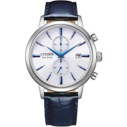 Chronograph Citizen, blau (dunkelblau), Armbanduhren, Herren, Chronograph, Armbanduhr, Herrenuhr, Solar, Stoppfunktion, Lederarmband