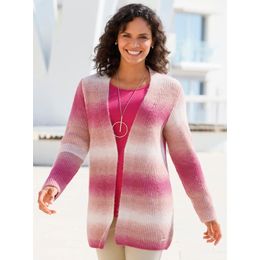 Cardigan Casual Looks, Damen, Gr. 40, rosa (rosenquarz, fuchsia), 78% Polyacryl, 22% Polyester, gemustert, gestreift, mehrfarbig, Strickjacken
