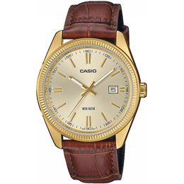 Quarzuhr, braun (braun, champagnerfarben), CASIO TIMELESS COLLECTION, Armbanduhren, Damen, Quarzuhr, Armbanduhr, Herrenuhr, Damenuhr, Lederarmband, Tag, Neo-Display