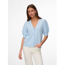 V&eacute;ro Moda Strickjacke VERO MODA "VMDOFFY 2/4 V-NECK CARDIGAN NOOS", Damen, Gr. S, cashmere blau detail:melange, Strick, Obermaterial: 94% Polyester, 3% Elasthan, 3% Nylon, meliert, normal, V-Ausschnitt, Strickjacken Strickjacke, Materialmix