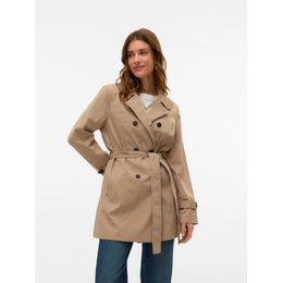 V&eacute;ro Moda Trenchcoat VERO MODA "VMCHELSEA OLIVIA TRENCHCOAT NOOS", Damen, Gr. S, silber (silber mink), Twill, Obermaterial: 100% Polyester, unifarben, regular fit ca. Mitte Oberschenkel, mit Riegel, M&auml;ntel Trenchcoat, kurzer 2-Reiher mit abnehmbarem Bindeg&uuml;rtel