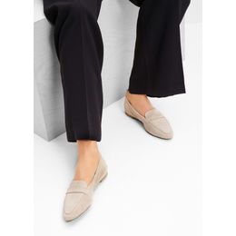 bonprix Loafer aus Veloursleder, beige, Gr.37, Eleganter Loafer aus Veloursleder, aus Veloursleder