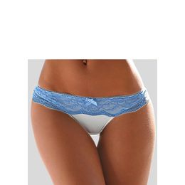 String Lascana, Damen, Gr. 44/46, beige (creme, blau), Obermaterial: 85% Polyamid, 15% Elasthan, figurbetont, Unterhosen String, mit breitem Bund aus blumiger Spitze, Dessous