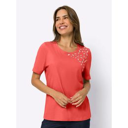 Rundhalsshirt "Freizeitshirt", Damen, Gr. 38, rot (hummer), 100% Baumwolle, gemustert, unifarben, Rundhals, Shirts Rundhalsshirt