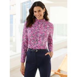 Langarmshirt Inspirationen "Shirt", Damen, Gr. 44, blau (marine, erika, bedruckt), 95% Baumwolle, 5% Elasthan, gebl&uuml;mt, gemustert, mehrfarbig, Shirts Langarmshirt