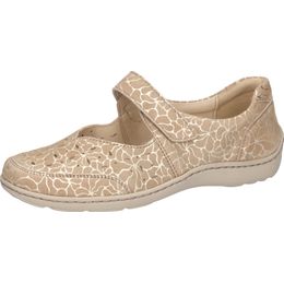 Waldl&auml;ufer WALDL&Auml;UFER Damen Riemchenballerina "HENNI", Gr. 10beige, Nappaleder, gemustert, Schuhe, Komfortschuh, Halbschuh in Komfortweite H (= sehr weit)