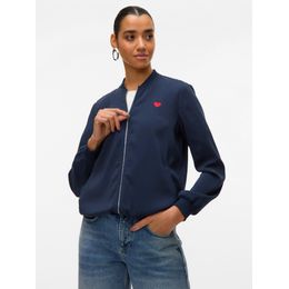 V&eacute;ro Moda Blouson VERO MODA "VMCOCO L/S BOMBER AOP WVN NOOS", Damen, Gr. XS, navy blazer detail:rot heart, Web, Obermaterial: 96% Polyester, 4% Elasthan, bedruckt, regular fit normal, Rippb&uuml;ndchen, Jacken Blouson, Materialmix
