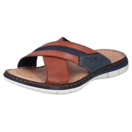 Pantolette Rieker, Herren, Gr. 41, braun (cognac, denim), Leder, Textil, Schuhe Pantolette, Sommerschuh, Strandschuh, Hausschuh mit weicher Innensohle