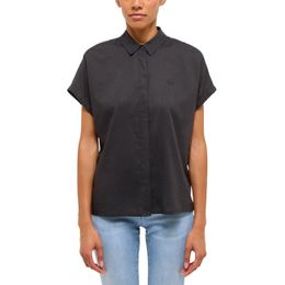 Kurzarmbluse Mustang "Damen Style Elsa Basic Blouse", Damen, Gr. 40, schwarz 4088, Popeline, 60% Baumwolle, 40% Viskose, unifarben, regular fit, Blusen Kurzarmbluse