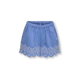 Shorts KIDS Only "KOGTULUM EMB SHORTS WVN", M&auml;dchen, Gr. 140, N-Gr, blau bonnet detail:hellwei&szlig; emb, Web, Obermaterial: 100% Baumwolle, bestickt, unifarben, bequem kurz, Hosen Shorts
