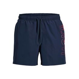 Jack & Jones PlusSize Badeshorts "JPSTMAUI WAVE LOGO SWIM SHORTS SN PLS", Herren, Gr. 44, N-Gr, blau (navy blazer), Web, Obermaterial: 100% Polyester, JACK & JONES PLUSSIZE, unifarben, Badehosen Badeshorts