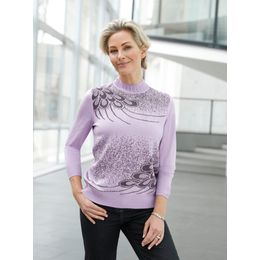 Stehkragenpullover Classic Basics "Pullover", Damen, Gr. 40, lila (flieder, gemustert), 100% Polyacryl, gemustert, Pullover Stehkragenpullover