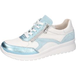 Waldl&auml;ufer Sneaker WALDL&Auml;UFER "K-SUNNY", Damen, Gr. 7 (40,5), wei&szlig;, hellblau, Nappaleder, Textil, Veloursleder, metallic, unifarben mit Farbeinsatz, Schuhe Sneaker, Schn&uuml;rschuh, Komfortschuh mit seitlichem Rei&szlig;verschlus, K-Weite
