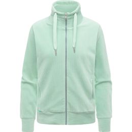 Sweatjacke Ragwear "Ronette Cordy", Damen, Gr. S (36), mint, Sweatware, Material: 76% Baumwolle, 20% Polyester, 4% Polyester, figurumspielend h&uuml;ftbedeckend, hoch geschlossener Ausschnitt, &Auml;rmel ohne &Auml;rmelschlitz elastischer Bund, Sweatjacken Sweatjacke, Zip-Jacke aus weichem Kord und hohem Kragen