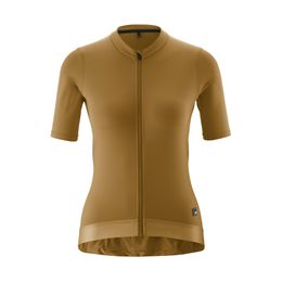 Radtrikot Gonso "Road Jersey W", Damen, Gr. 44, hellbraun, 84% Polyester, 16% Elasthan, Rundhals, Trikots, Damen Fahrradtrikot kurzarm, Full-Zip Trikot, R&uuml;ckentasche, Slim Fit