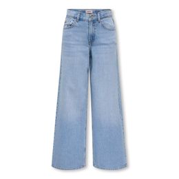 Weite Jeans KIDS Only "KOGLOPEZ HW WIDE DNM BOX", Jungen, Gr. 134, N-Gr, light blau denim, Denim/Jeans, Obermaterial: 100% Baumwolle, Abriebeffekte, unifarben, weit lang, Jeans