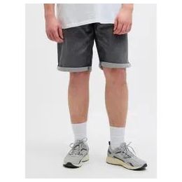 Jack & Jones PlusSize Shorts "JJIRICK JJICON I.K. SHOR", Herren, Gr. 42 (4XL), N-Gr, schwarz (schwarz denim), Denim/Jeans, Obermaterial: 80% Baumwolle, 18% Polyester, 2% Elasthan, JACK & JONES PLUSSIZE, unifarben, regular fit knielang, Hosen Shorts, mit Umschlag