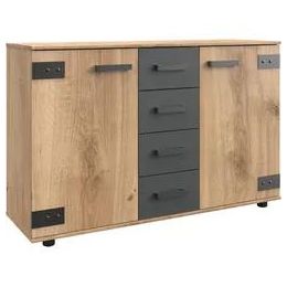 Kombikommode wimex "Stockholm Sideboard Kommodenschrank, Made in Germany", grau (graphit, plankeneiche nachbildung), B:130cm H:83cm T:41cm, Holzwerkstoff, Sideboards, Kombikommode, Industrial-Look, 2-t&uuml;rig mit 4 Schubladen, 130x41x83 cm