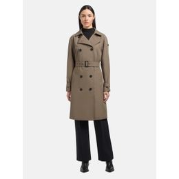 Trenchcoat Khujo "Rula2", Damen, Gr. L (40), latte braun, Obermaterial: 65% Baumwolle, 35% Polyester. Innenfutter: 95% Polyester, 5% Elasthan, tailliert knieumspielend, mit Knopf,verstellbar abgesteppte Kante mit Kn&ouml;pfen,verstellbar, M&auml;ntel, Klassischer &Uuml;bergangsmantel mit Knopfleiste