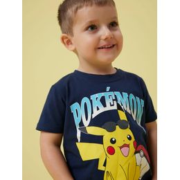Kurzarmshirt name it "NMMMAHE POKEMON NREG SS TOP BOX SKY", Jungen, Gr. 98, blau (navy blazer), Jersey, Obermaterial: 95% Baumwolle, 5% Elasthan, bedruckt, Rundhals, Shirts