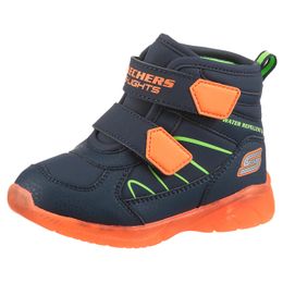 Winterstiefel Skechers "ILLUMI-BRIGHTS", M&auml;dchen, Gr. 25, navy, orange, Lederimitat, kontrastfarbene Details, Schuhe Winterstiefel, Winterstiefel mit Blinkfunktion, Gr&ouml;&szlig;enschablone zum Download