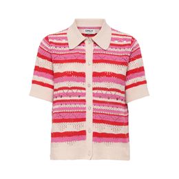 Strickjacke Only "ONLLULA POLO S/S CARDIGAN KNT NOOS", Herren, Gr. L, high risk rot stripes:pink, cd, Strick, Obermaterial: 100% Polyester, gestreift, regular fit normal, Rundhals, Strickjacken Strickjacke