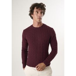 Rundhalspullover FELIX HARDY "Pullover mit Rundhalsausschnitt aus Kabelstrick", Herren, Gr. XL, bordeaux, 100% Baumwolle, Pullover Rundhalspullover