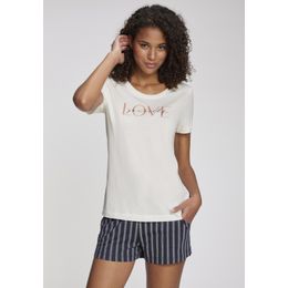 Shorty Vivance Dreams, Damen, Gr. 36/38, wei&szlig;, dunkelblau, gestreift, Single Jersey, Obermaterial: 50% Baumwolle, 50% Viskose, bequem kurz, Rundhals, Homewear-Sets Shorty, mit sch&ouml;nem Frontprint