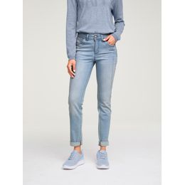 R&ouml;hrenjeans Heine, Damen, Gr. 36, Normalgr&ouml;&szlig;en, blau (bleached), 98% Baumwolle, 2% Elasthan, Miedereinsatz:20% Elasthan, 80% Polyamid, unifarben, lang, Jeans