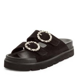 Pantolette Tamaris, Damen, Gr. 37, schwarz, Veloursleder, Schuhe Pantolette, Sommerschuh mit schmuckbesetzten, verstellbaren Schnallen