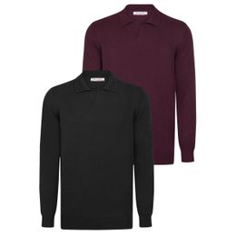 Polokragenpullover FELIX HARDY "Pullover mit Polo-Kragen 2er-Pack", Herren, Gr. M, schwarz, bordeaux, 100% Baumwolle, Pullover