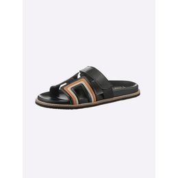 Pantolette Heine, Damen, Gr. 41, orange (schwarz, orange), Glattleder, Leder, Rindsleder, Schuhe Pantolette