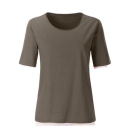 Rundhalsshirt Casual Looks "Shirt", Damen, Gr. 42, gr&uuml;n (khaki), 100% Baumwolle, unifarben, Rundhals, Shirts Rundhalsshirt
