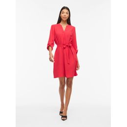 Minikleid Vila "VIJOSA 3/4 V-NECK DRESS", Damen, Gr. 36, N-Gr, hibiscus, Web, Obermaterial: 100% Polyester, unifarben, regular fit kniefrei, V-Ausschnitt, Kleider Minikleid, Sommerkleid